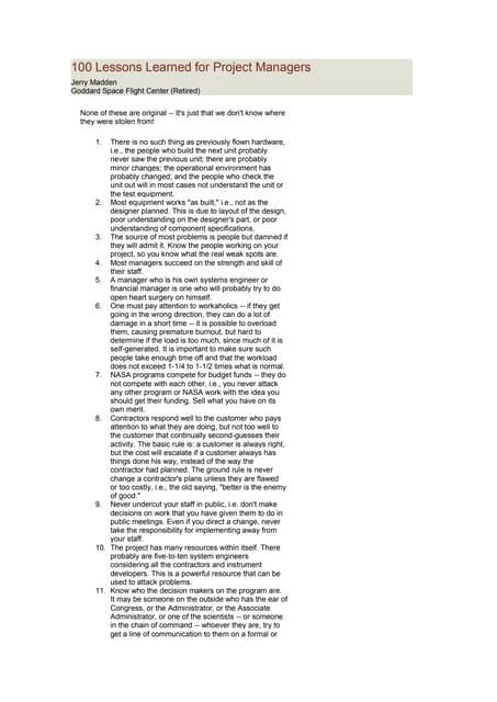 100 NASA Project Managment Rules | PPT