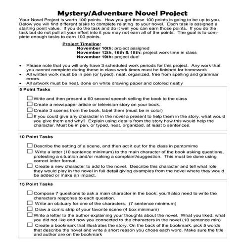 100 point novel project | PDF