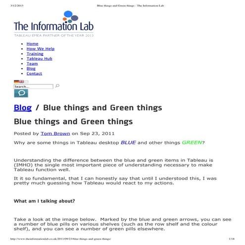 100 tableau blue things and green things the information lab | PDF