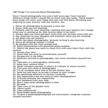 100 things ive learned about photography | DOCX
