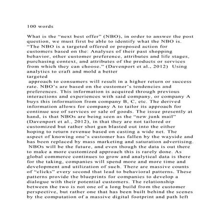 100 words What is the next best offer” (NBO), in order to answe.docx