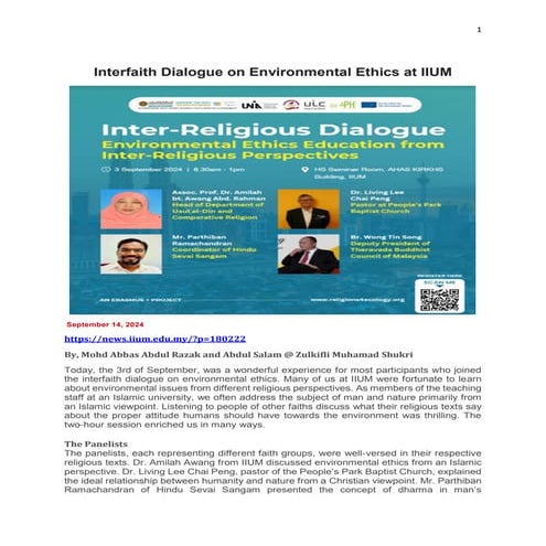 Interfaith Dialogue on Environmental Ethics at IIUM.pdf | Islam ...