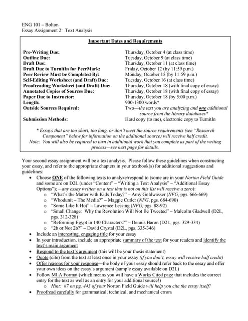 ENG 101 - Essay 2 - Text Analysis | DOCX | Educational Assessment ...