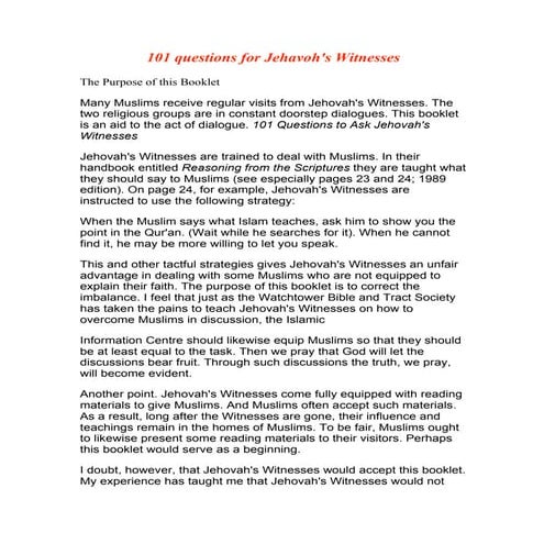101 Questions for Jehovah Witnesses | PDF