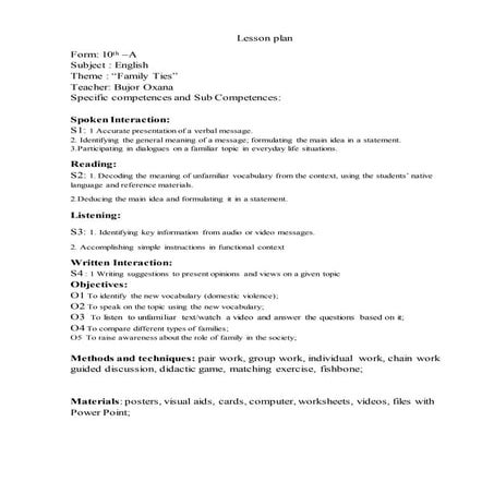 Human values lesson plan | DOC
