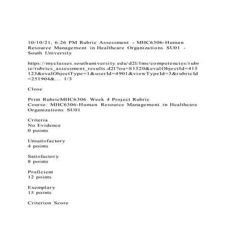 101021, 626 PM Rubric Assessment - MHC6306-Human Resource M | PDF