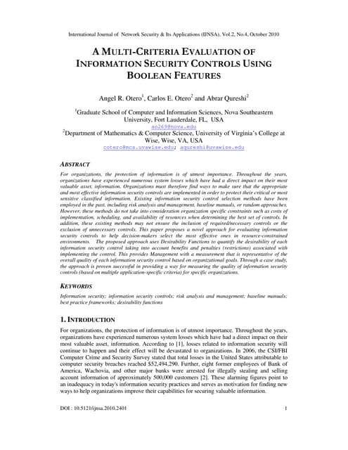 A Multi Criteria Evaluation Of Information Security Controls Using Boolean Features Pdf