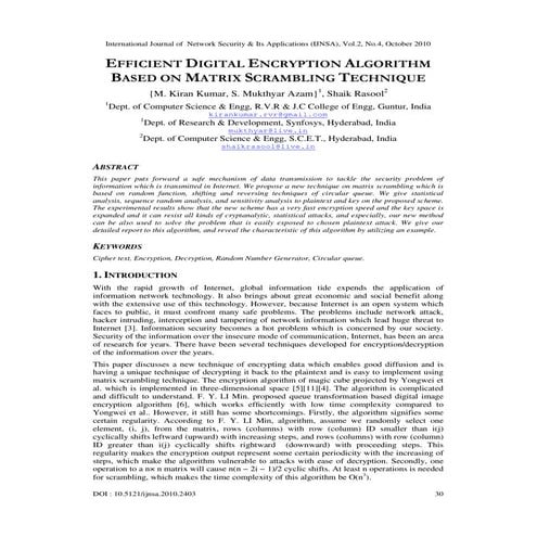 Efficient Digital Encryption Algorithm Based On Matrix Scrambling Technique Pdf