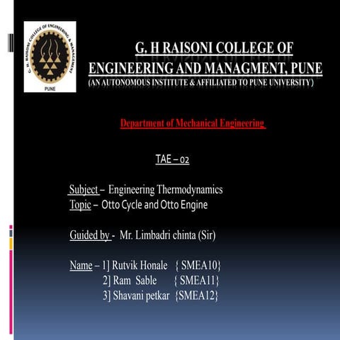 Otto cycle and Otto Enigine | PPTX