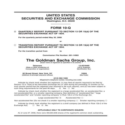 goldman sachs Second Quarter 2008 Form 10-Q | PDF