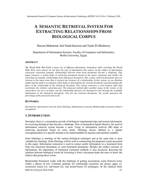 A Semantic Retrieval System For Extracting Relationships From Biological Corpus Pdf