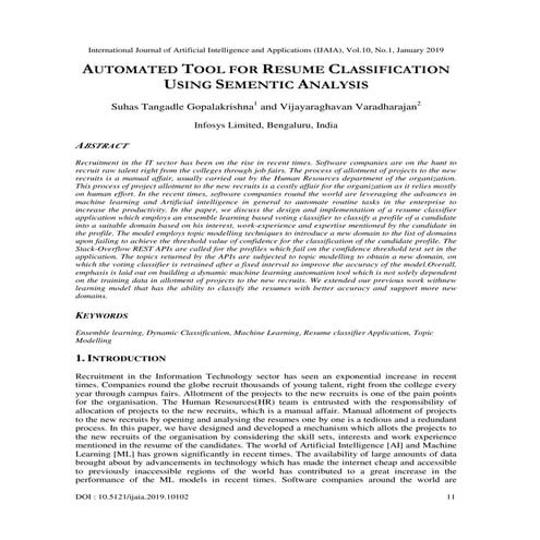 AUTOMATED TOOL FOR RESUME CLASSIFICATION USING SEMENTIC ANALYSIS | PDF