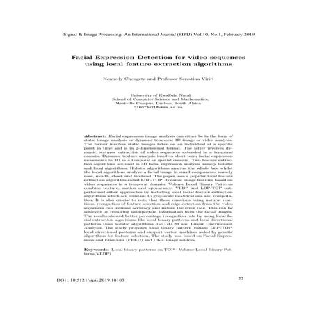 Facial Expression Detection For Video Sequences Using Local Feature Extraction Algorithms Pdf