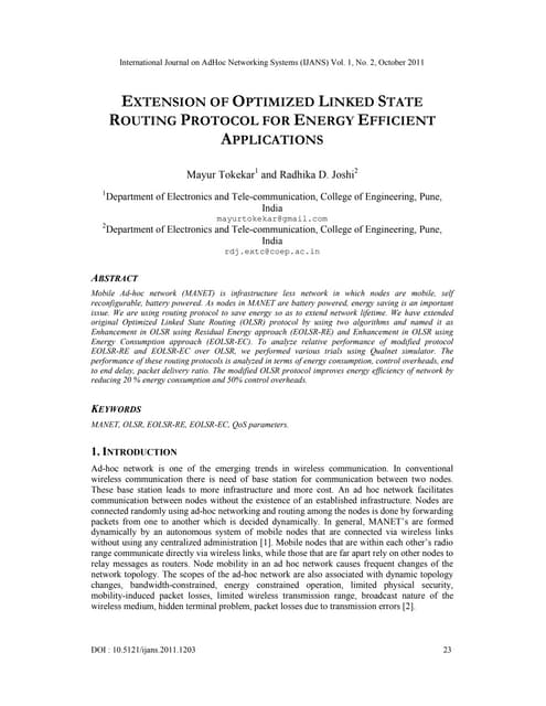 OLSR | Optimized Link State Routing Protocol | PPTX