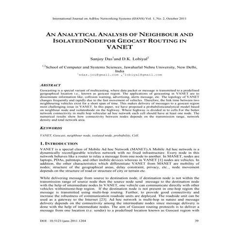 An Analytical Analysis Of Neighbour And Isolatednodefor Geocast Routing In Vanet Pdf