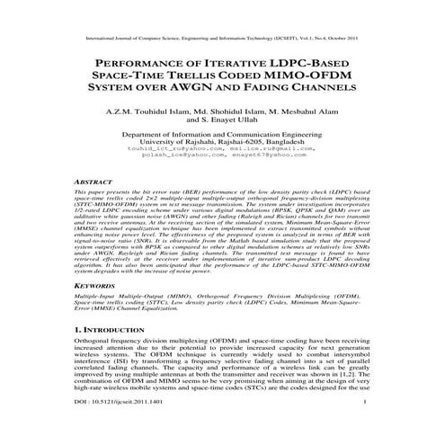 Performance Of Iterative Ldpc Based Space Time Trellis Coded Mimo Ofdm System Over Awgn And 4476