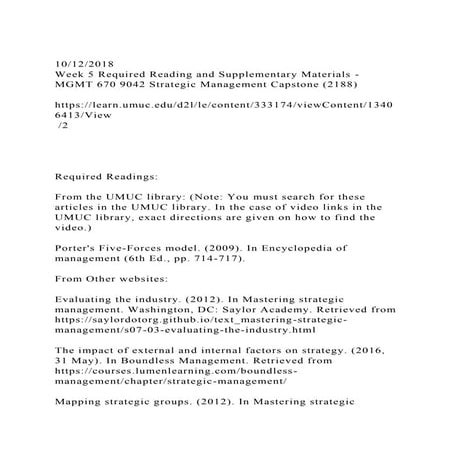 10122018Week 5 Required Reading and Supplementary Materials - .docx