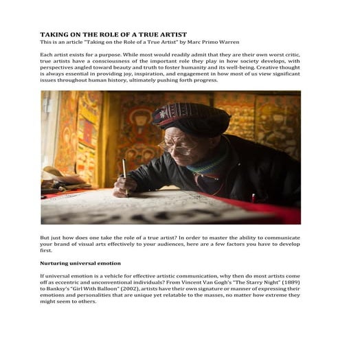 TAKING ON THE ROLE OF A TRUE ARTIST | PDF | Painting | Arts and Crafts