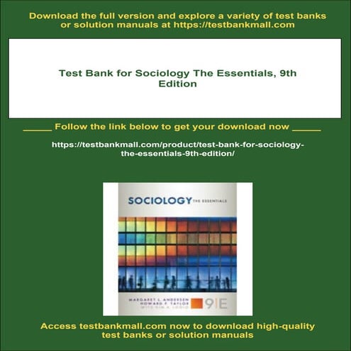 Test Bank for Sociology The Essentials, 9th Edition | PDF