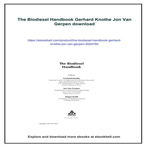 The Biodiesel Handbook Gerhard Knothe Jon Van Gerpen | PDF