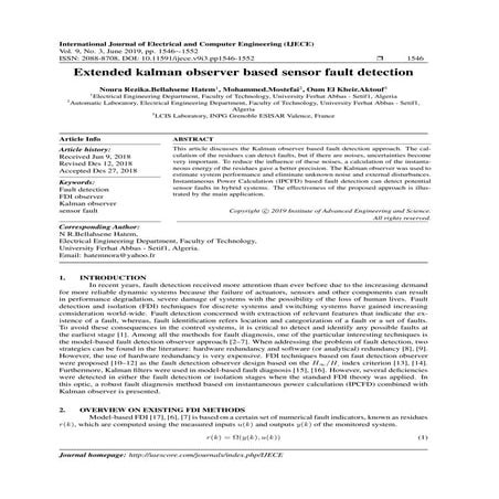 Extended Kalman Observer Based Sensor Fault Detection Pdf Chemistry