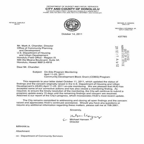 Oct. 14 City Letter to HUD | PDF | Developmental Sites | Real Estate