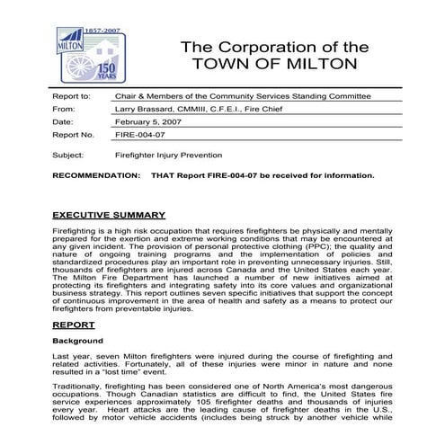 FIRE-004-07 Firefighter Injury Prevention | PDF