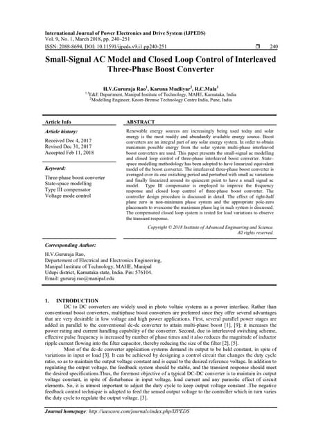 State-space averaged modeling and transfer function derivation of DC-DC boost converter for high ...