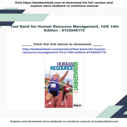 Test Bank for Human Resource Management, 14/E 14th Edition : 0133545172 ...