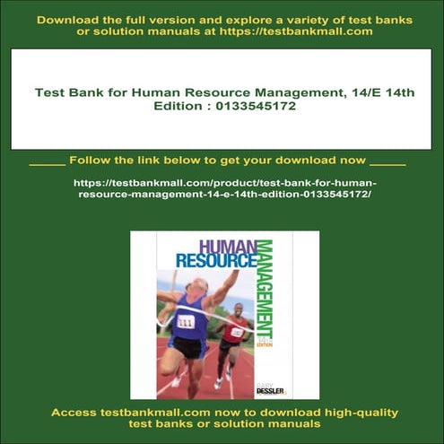 Test Bank for Human Resource Management, 14/E 14th Edition : 0133545172 ...