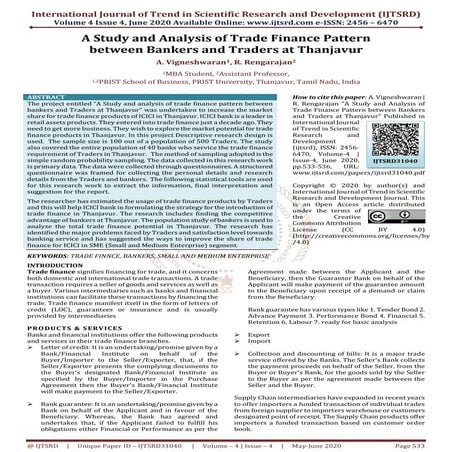 A Study and Analysis of Trade Finance Pattern between Bankers and ...