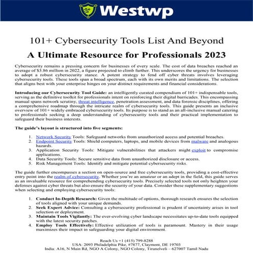 101+ Cybersecurity Tools List And Beyond by westwp.com.pdf