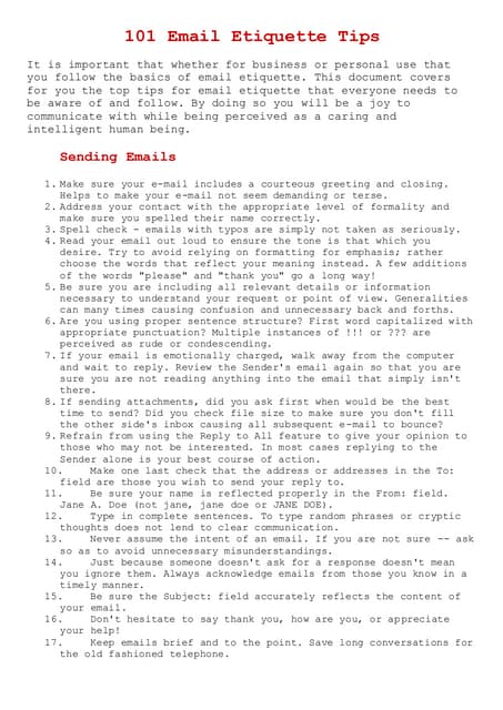 Email Etiquette - Basics | PPTX