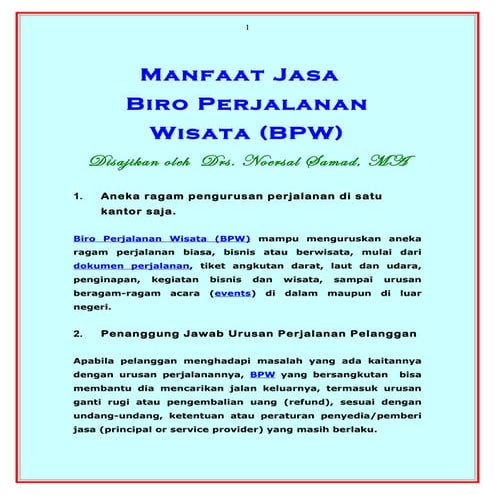101 manfaat jasa biro perjalanan wisata | DOC