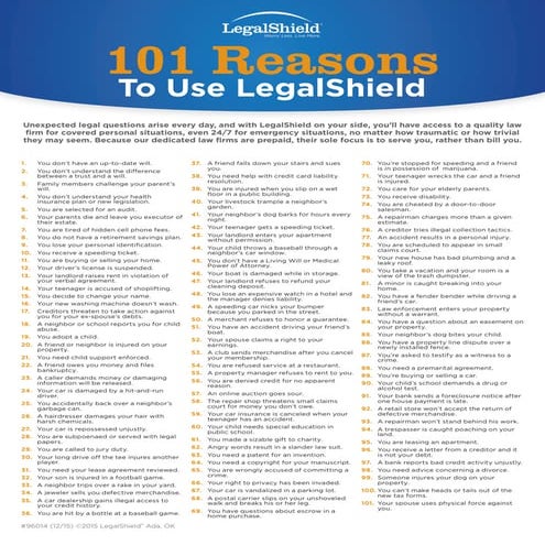 101 Reasons To Use LegalShield | PDF