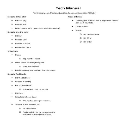 101 Tech Manual Mean, Median, Mode, Range, Quartiles | DOCX