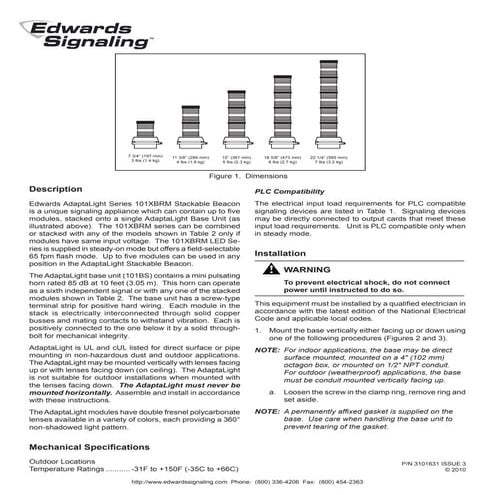 Edwards Signaling 101XBRMG24D Installation Manual | PDF
