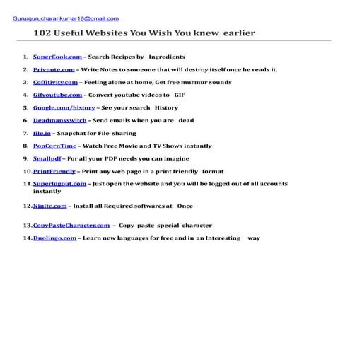 102 useful websites you wish you knew earlier | PPTX | Technology ...