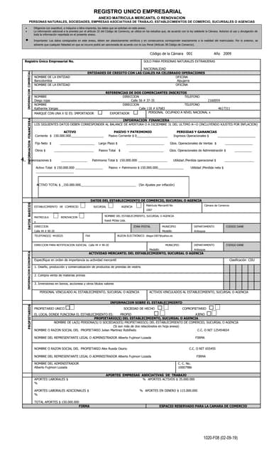 Formulario del registro único empresarial y social rues. | PDF