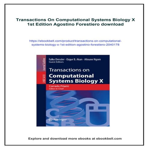 Transactions On Computational Systems Biology X 1st Edition Agostino Forestiero | PDF