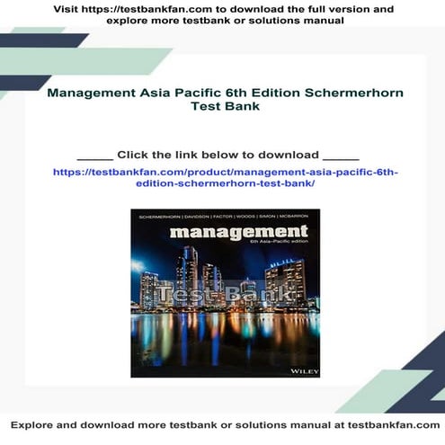Management Asia Pacific 6th Edition Schermerhorn Test Bank | PDF