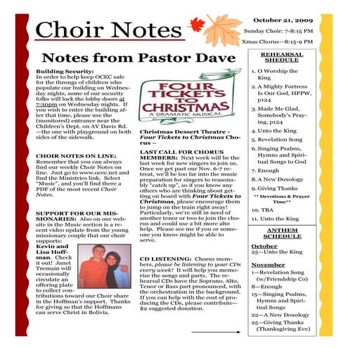 Choir Notes - Oct. 21, 2009 | PDF | Religious (Music and Audio) | Music