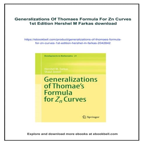 Generalizations Of Thomaes Formula For Zn Curves 1st Edition Hershel M Farkas | PDF
