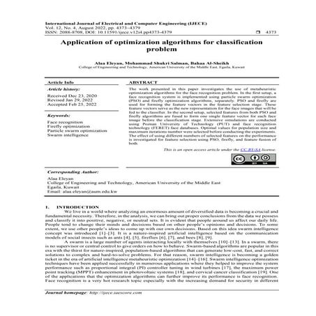Swarm Intelligence Algorithms For Face Recognition Feature Selection Pdf