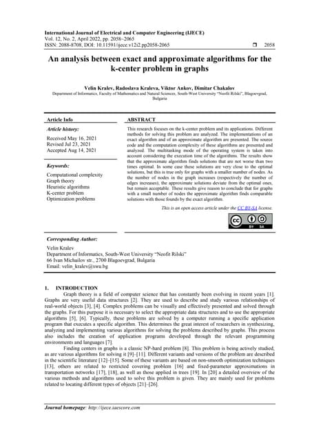 An Analysis Between Exact And Approximate Algorithms For The K Center Problem In Graphs Pdf