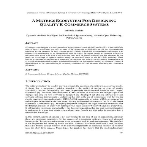 A METRICS ECOSYSTEM FOR DESIGNING QUALITY E-COMMERCE SYSTEMS | PDF