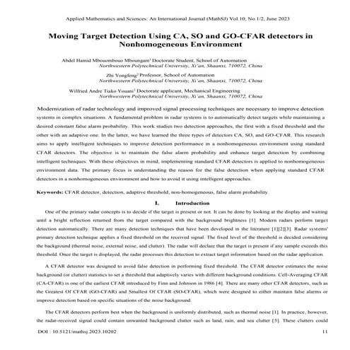 Moving Target Detection Using Ca So And Go Cfar Detectors In Nonhomogeneous Environment Pdf
