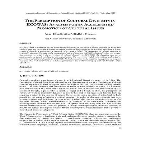 The Perception of Cultural Diversity in ECOWAS: Analysis for an ...