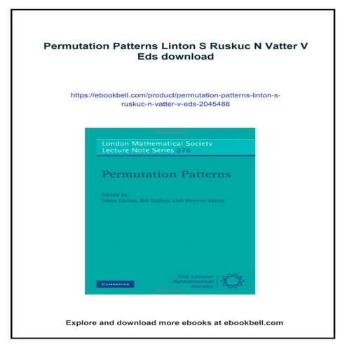 Permutation Patterns Linton S Ruskuc N Vatter V Eds | PDF