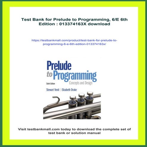 Test Bank for Prelude to Programming, 6/E 6th Edition : 013374163X | PDF